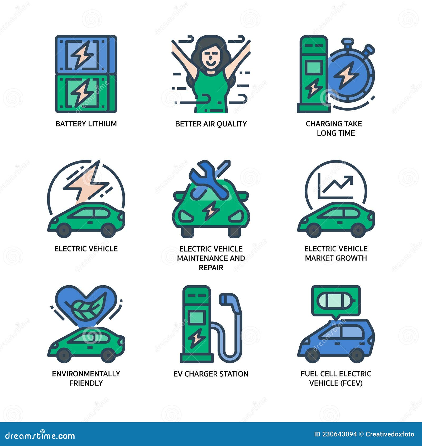 Electric Vehicle Icon Set stock vector. Illustration of transportation ...