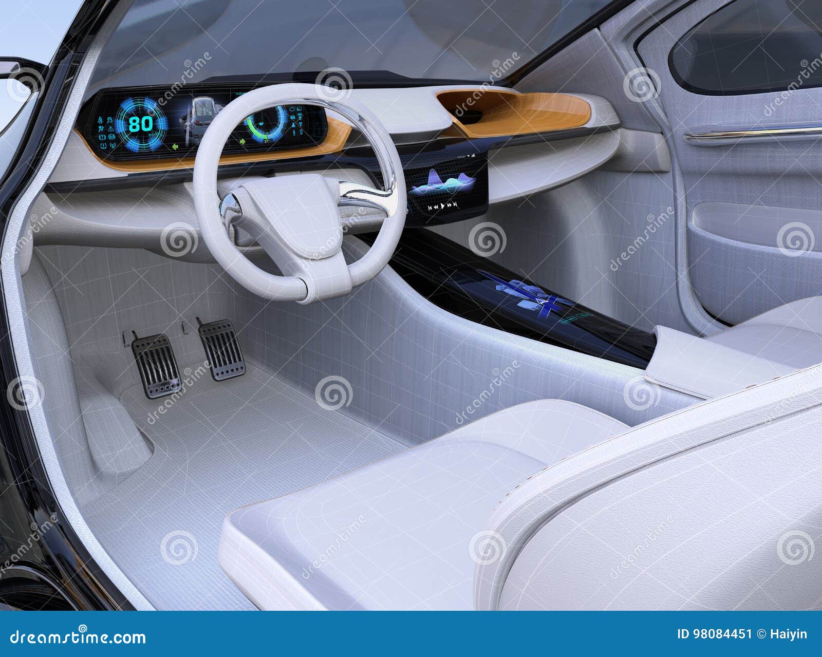 Electric Vehicle Interior Concept in Wireframe Stock Illustration ...