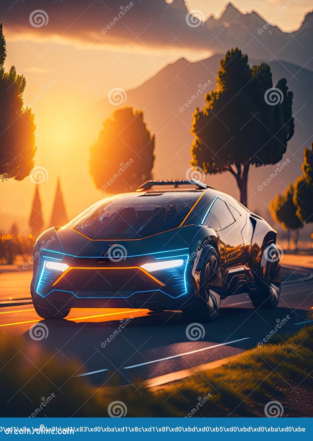 Electric Vehicle Prototype on the Road Bokeh. Ai Generative Stock Photo ...