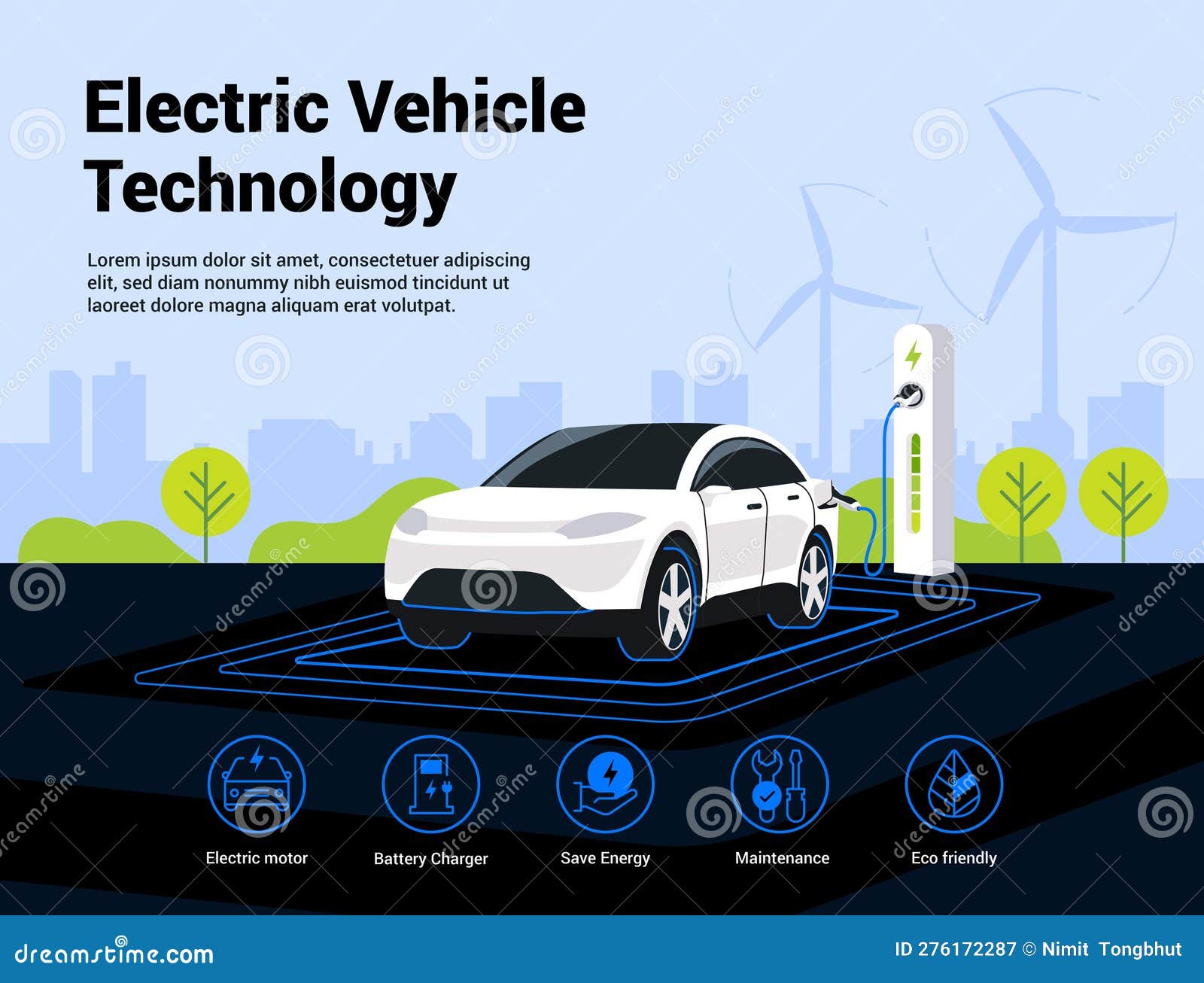 Electric Vehicle Technology Illustration Stock Vector - Illustration of ...