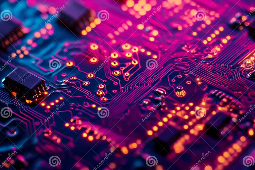 Electric Visual of a Modern Circuit Board Design. Bright Colors and ...