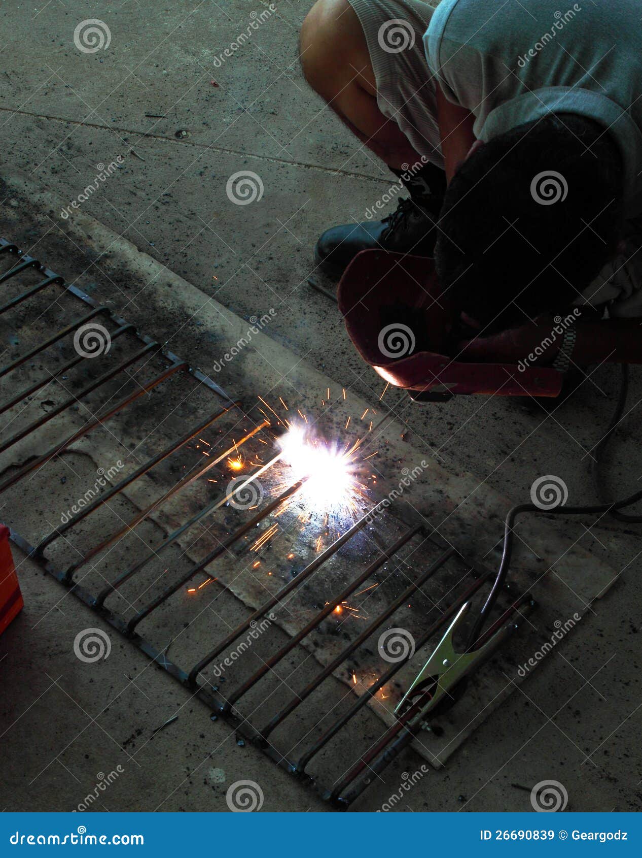 Electric Welding Connecting Square Bar Stock Image - Image of blue ...