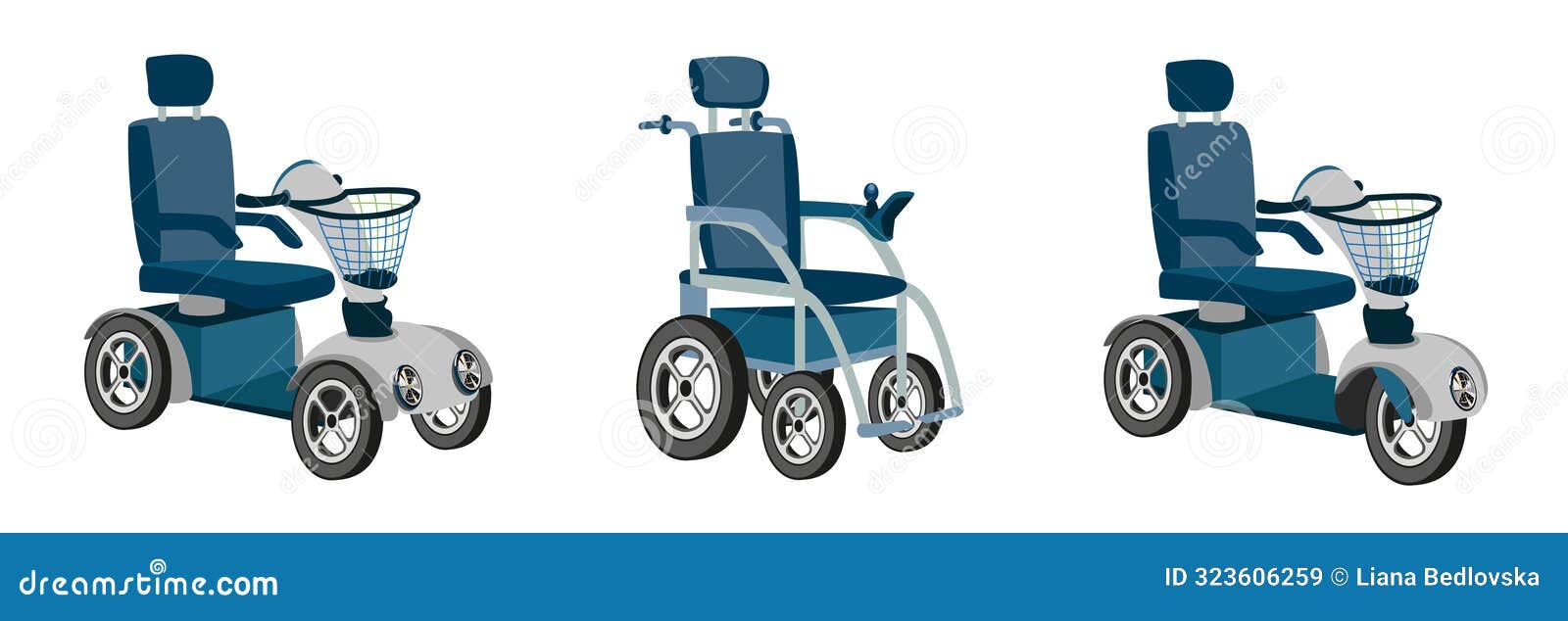 Set of Three Wheelchairs with Electric Motor Stock Vector ...