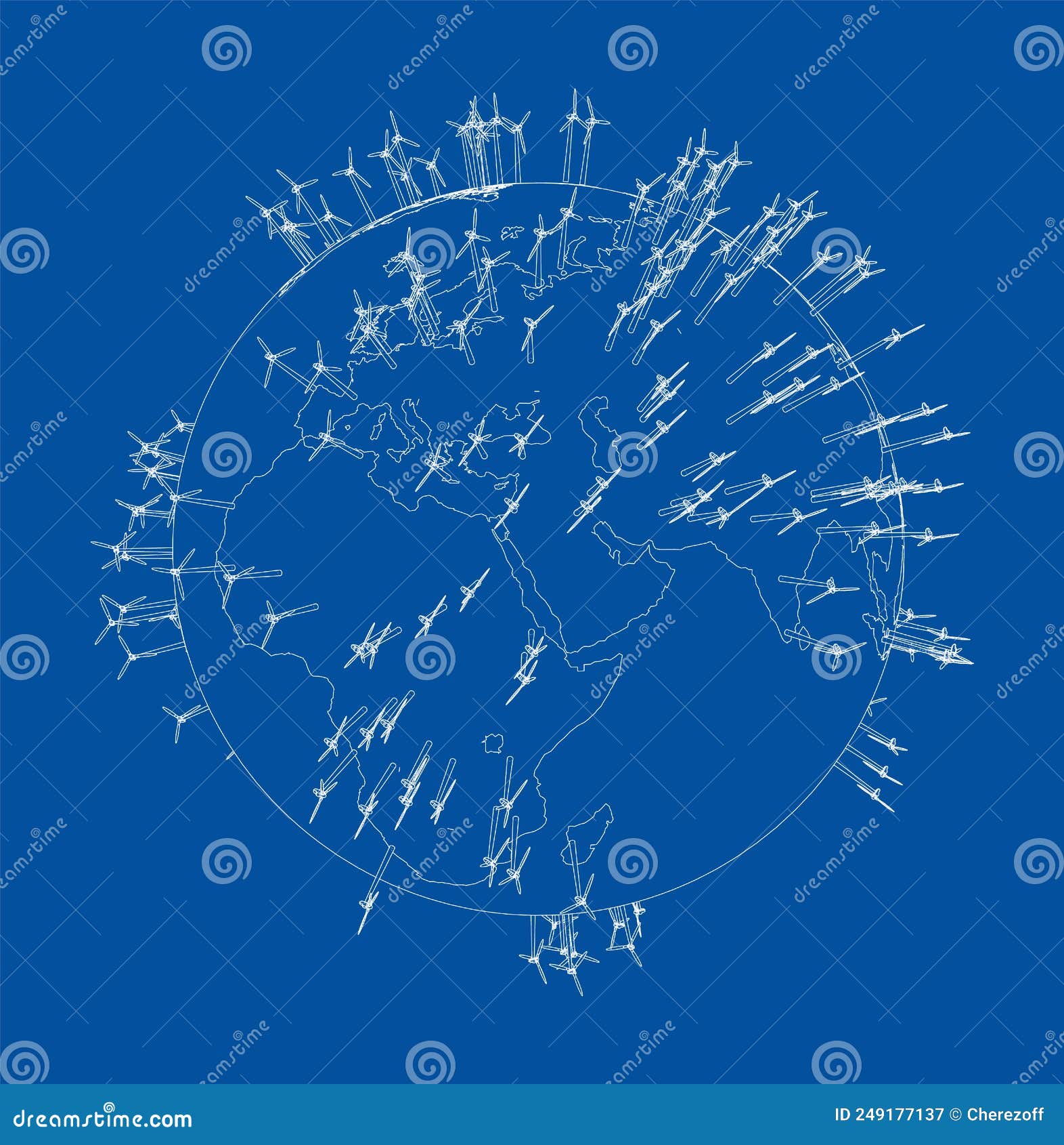 Electric Wind Turbines on Earth. Vector Stock Vector - Illustration of ...