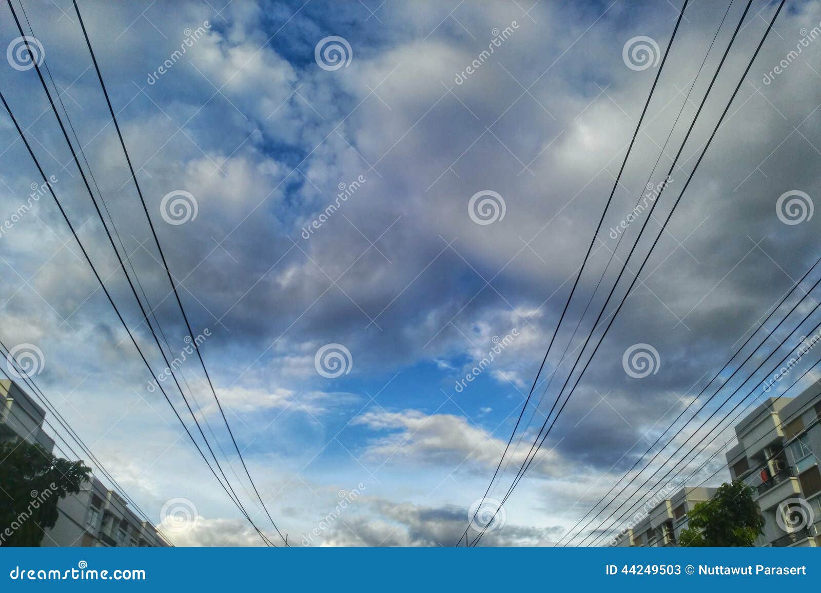 Electric Wire on Blue Sky Cloud Stock Image - Image of sunny, cloundy ...