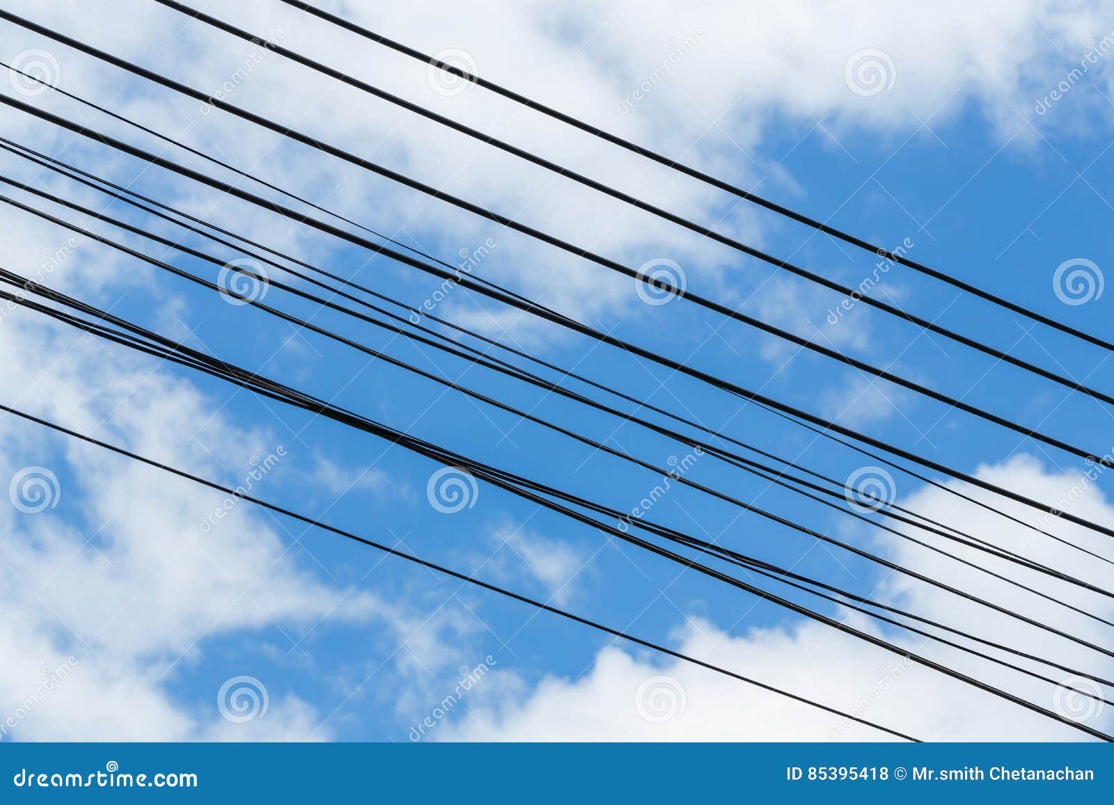 Electric Wire Cable on Blue Sky Stock Photo - Image of electrical ...