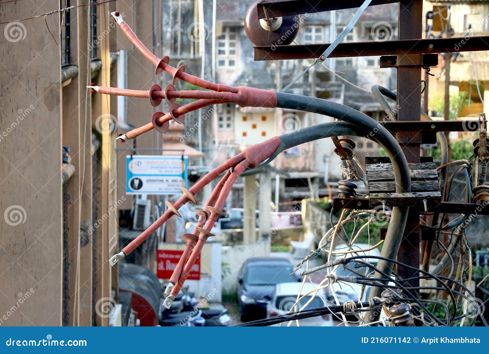 Electric Wire on Double Deadens Three-phase Stock Photo - Image of ...