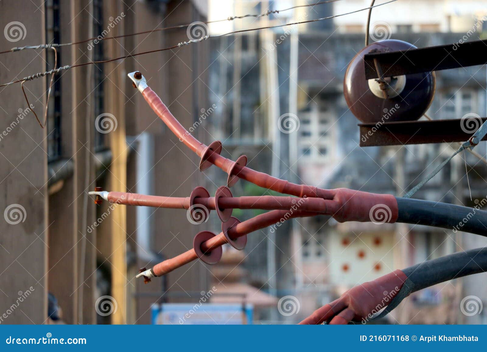 Electric Wire on Double Deadens Three-phase Stock Photo - Image of ...