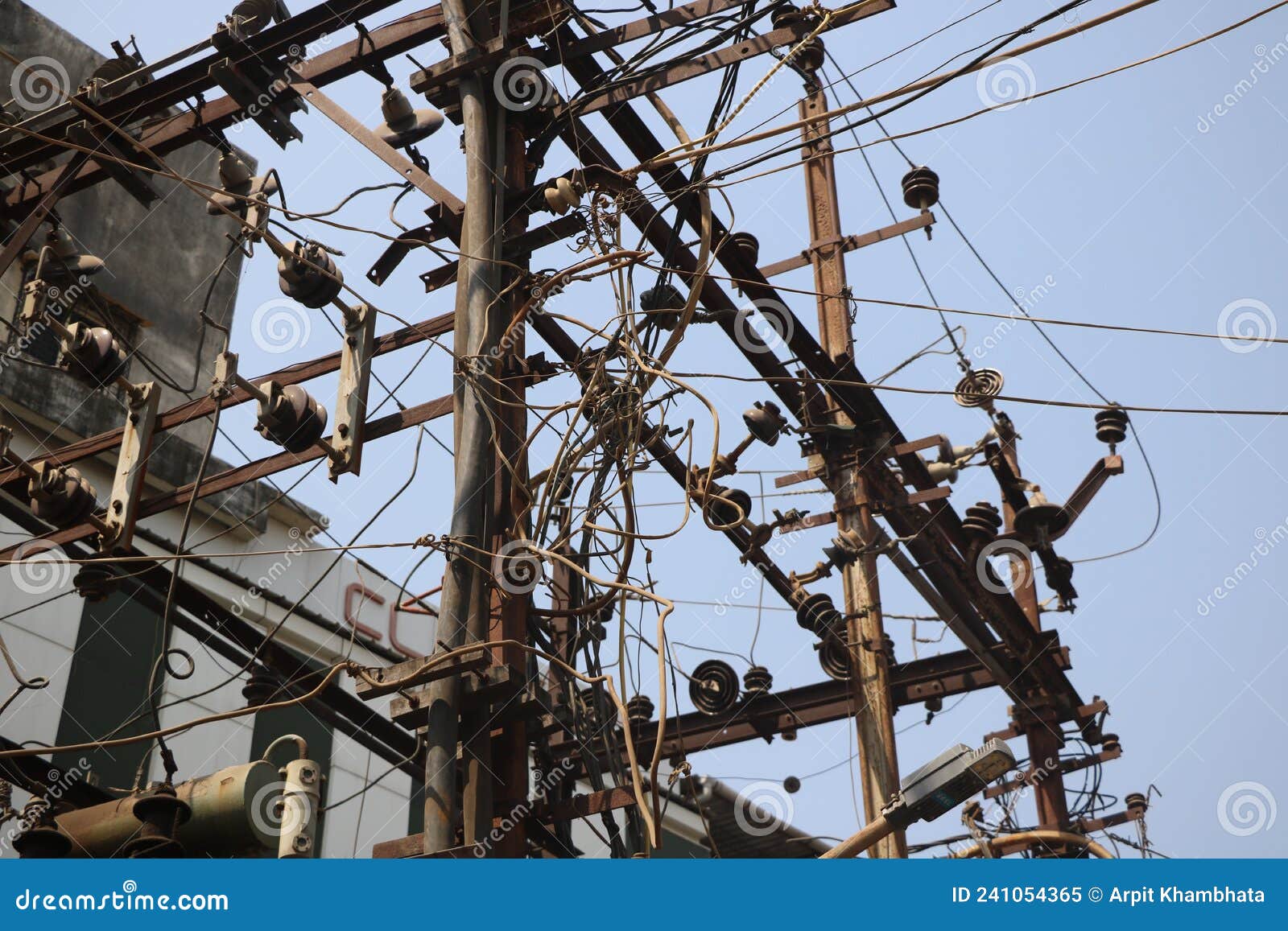 Electric Wire on Double Deadens Three-phase Lateral on Pole Stock Image ...