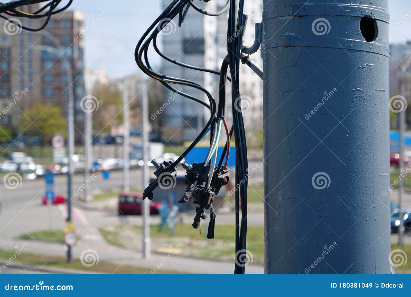 Electric Wires Hanging from Pole Stock Image - Image of electric, line ...