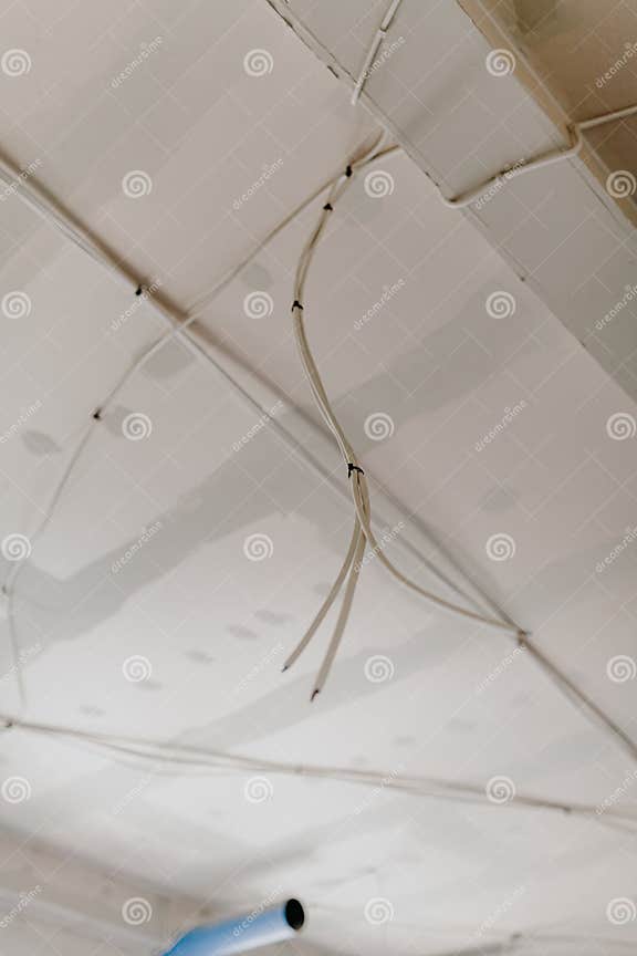 Electric Wires Network Mounted on Ceiling Stock Image - Image of ...