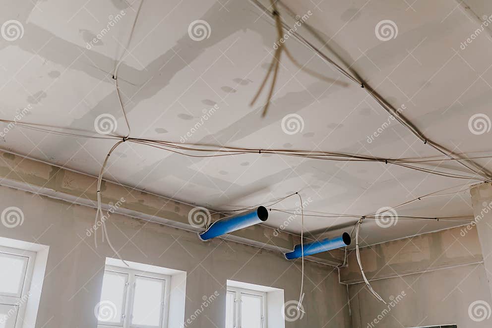 Electric Wires Network Mounted on Ceiling Stock Image - Image of ...