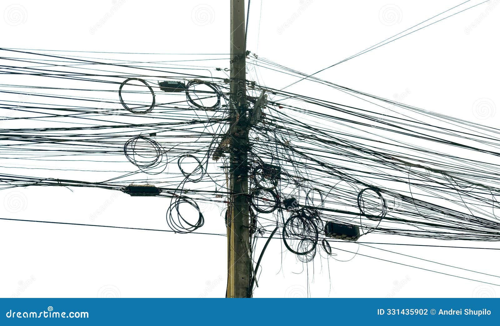 Electric Wires on a Pole Isolated on a White Background Stock Photo ...