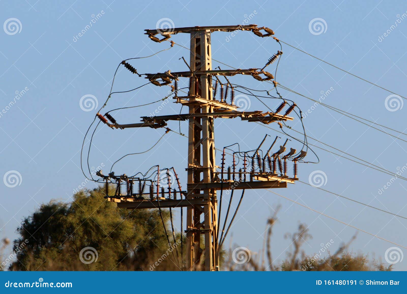 Electric Wires on a Support Along Which Electric Current Flows Stock ...