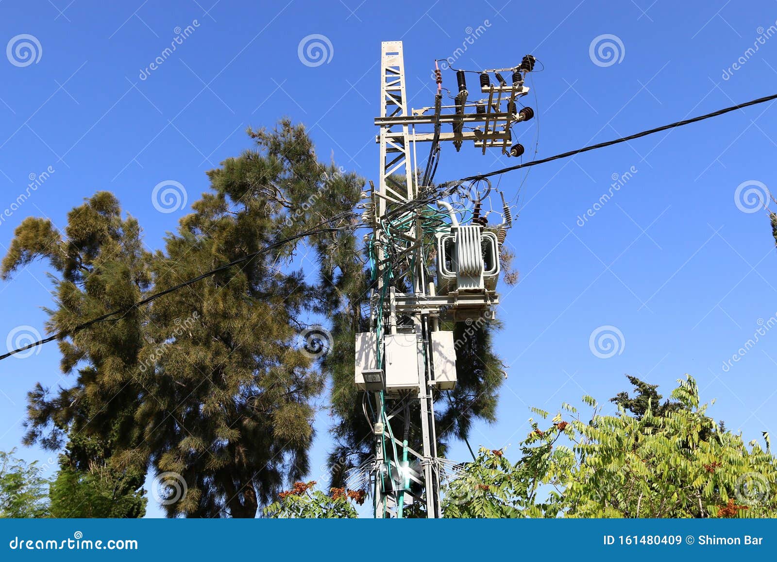 Electric Wires on a Support Along Which Electric Current Flows Stock ...