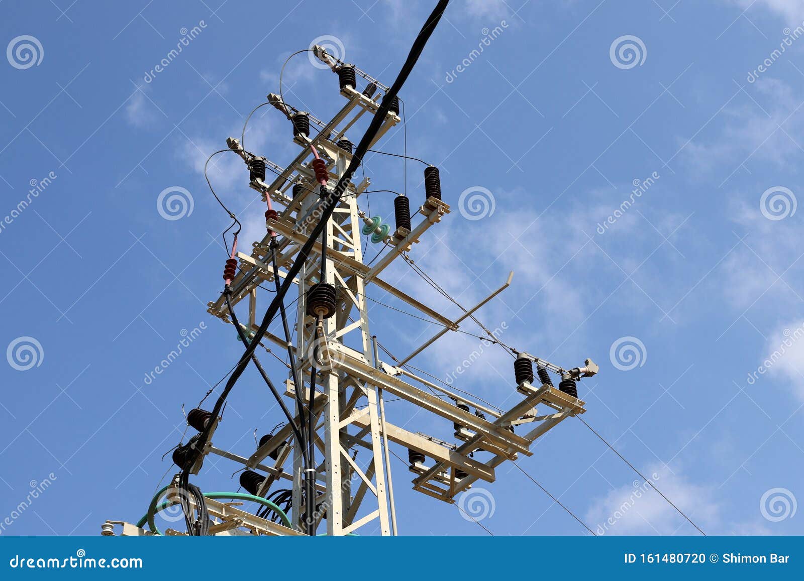 Electric Wires on a Support Along Which Electric Current Flows Stock ...