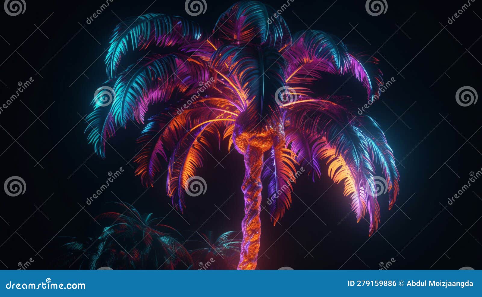 Electric Wonder, Neon Palm Tree with Reflective Light, Alive Stock ...