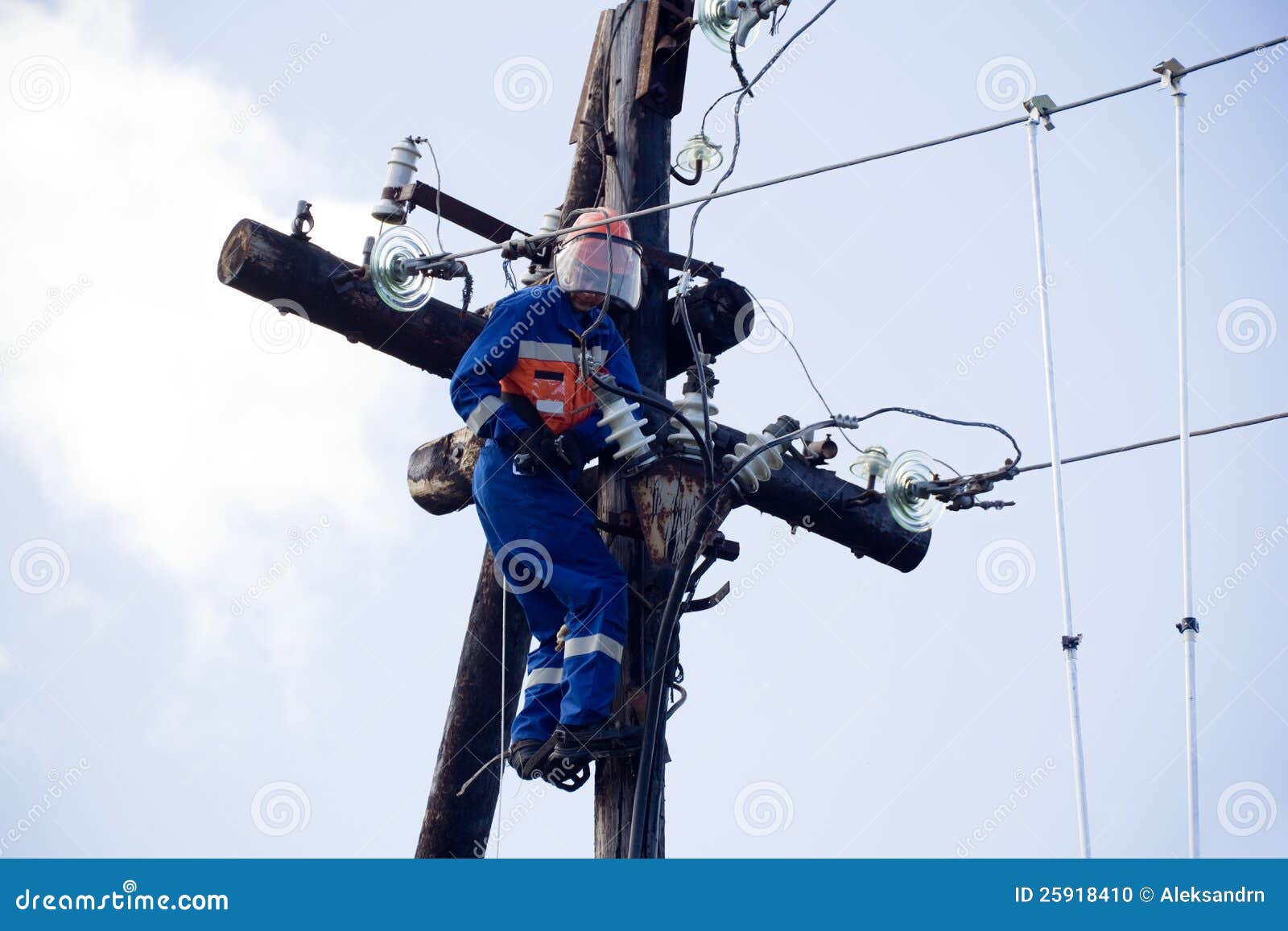 Electric is Working on a Pole Stock Photo - Image of person, cable ...