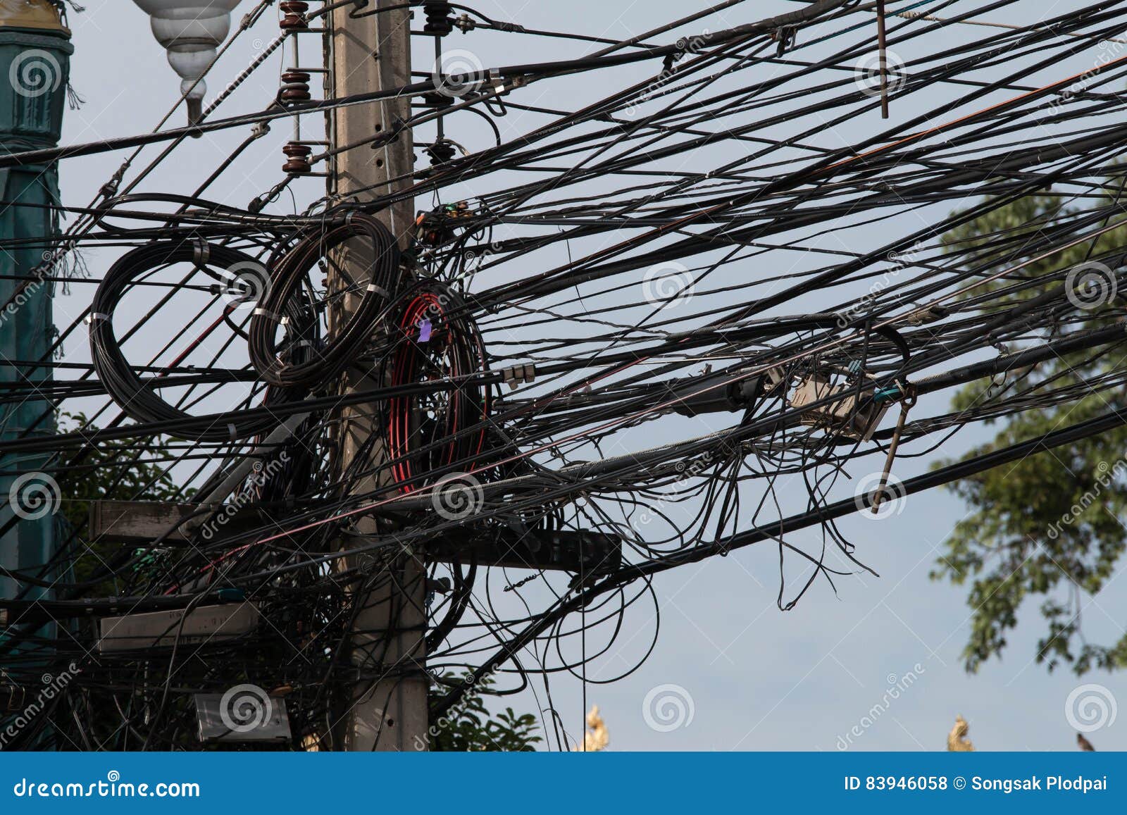 Electrica Power Line & Communications Line in City Stock Photo - Image ...