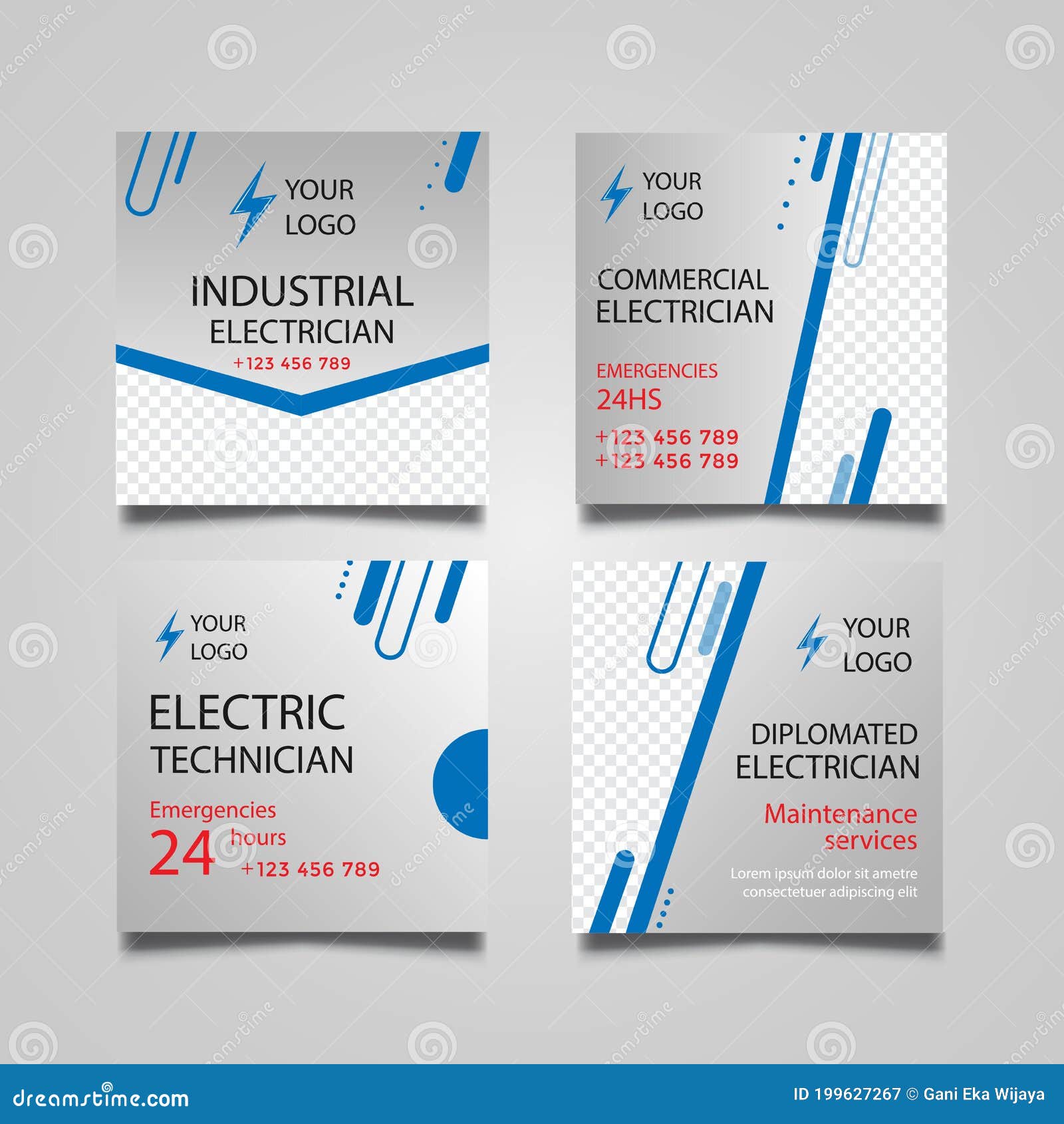 Electrical Service Social Media Post or Square Banner Template. Stock ...