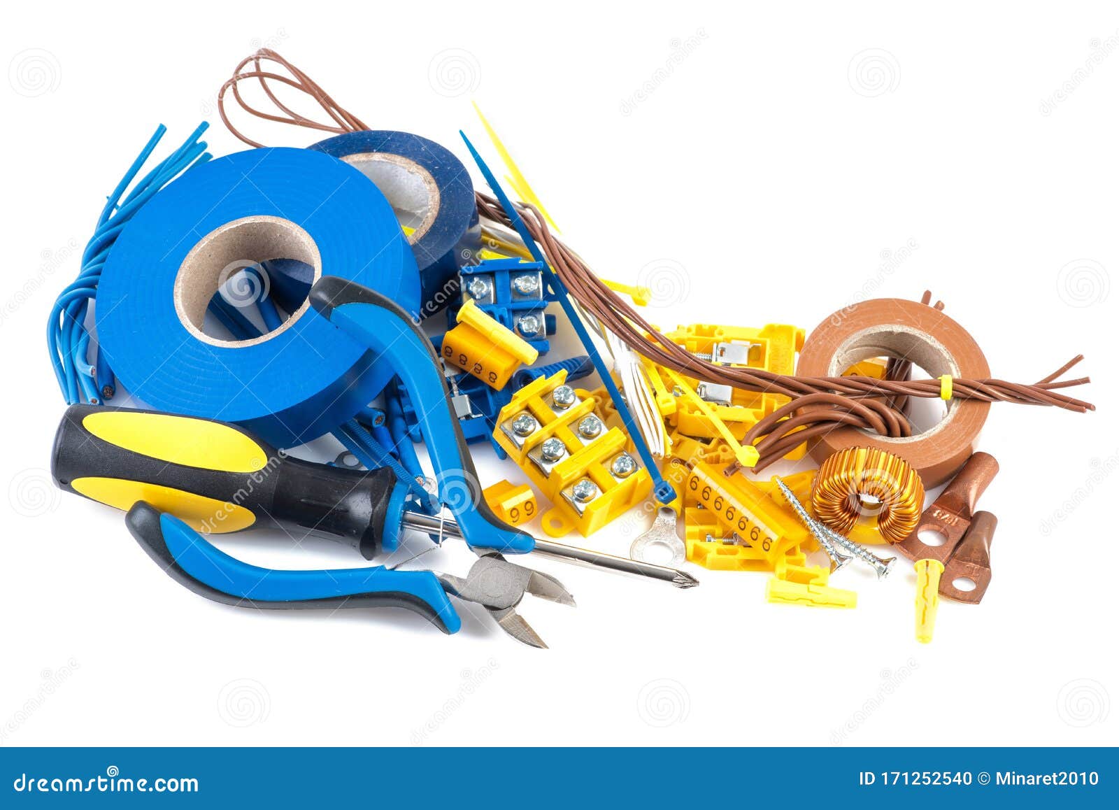 Electrical Accessories and Hand Tools Isolated on White Stock Photo ...