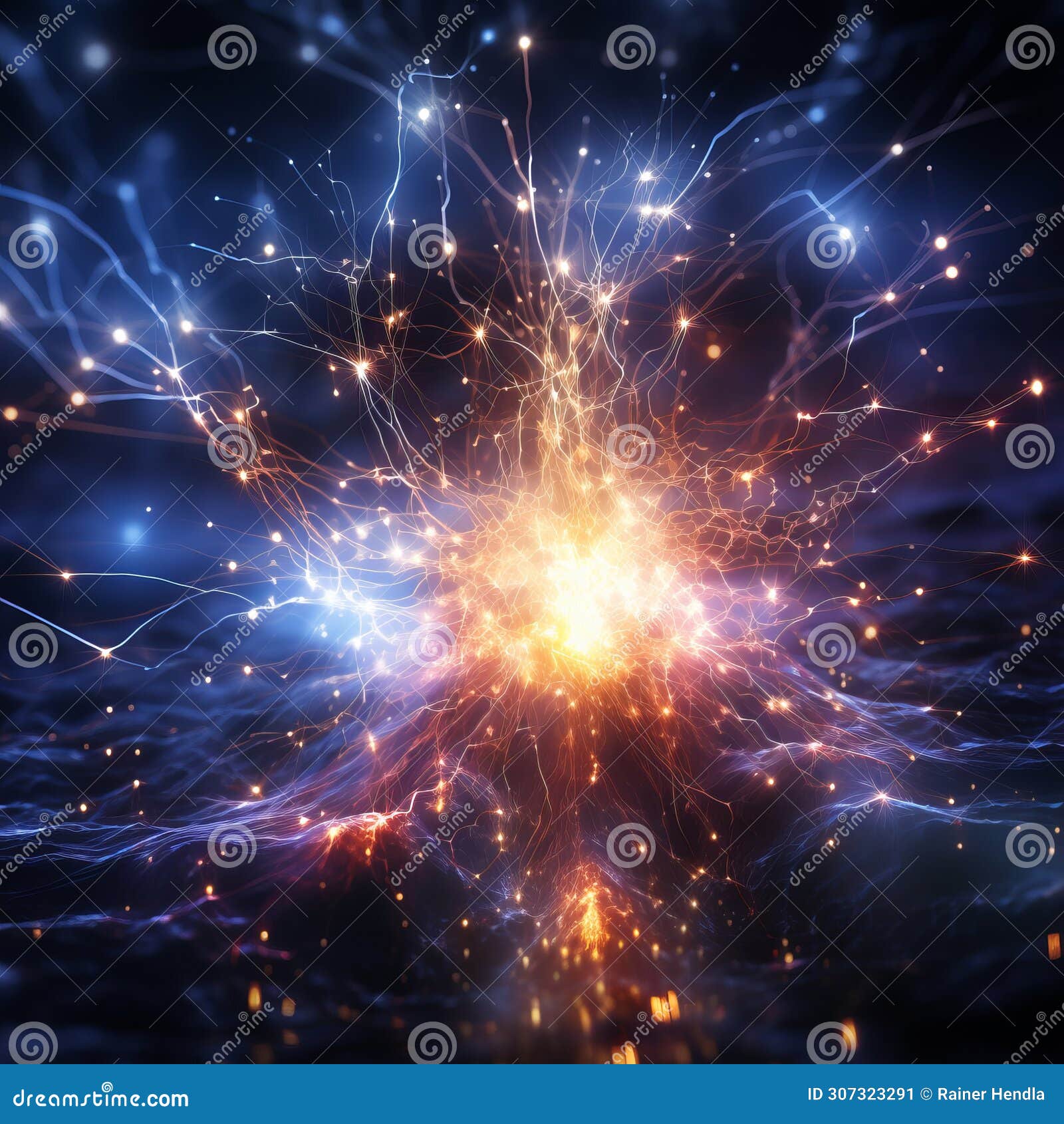 Electrical Activity. Flashes and Lightning. Dark Background. Thinking ...