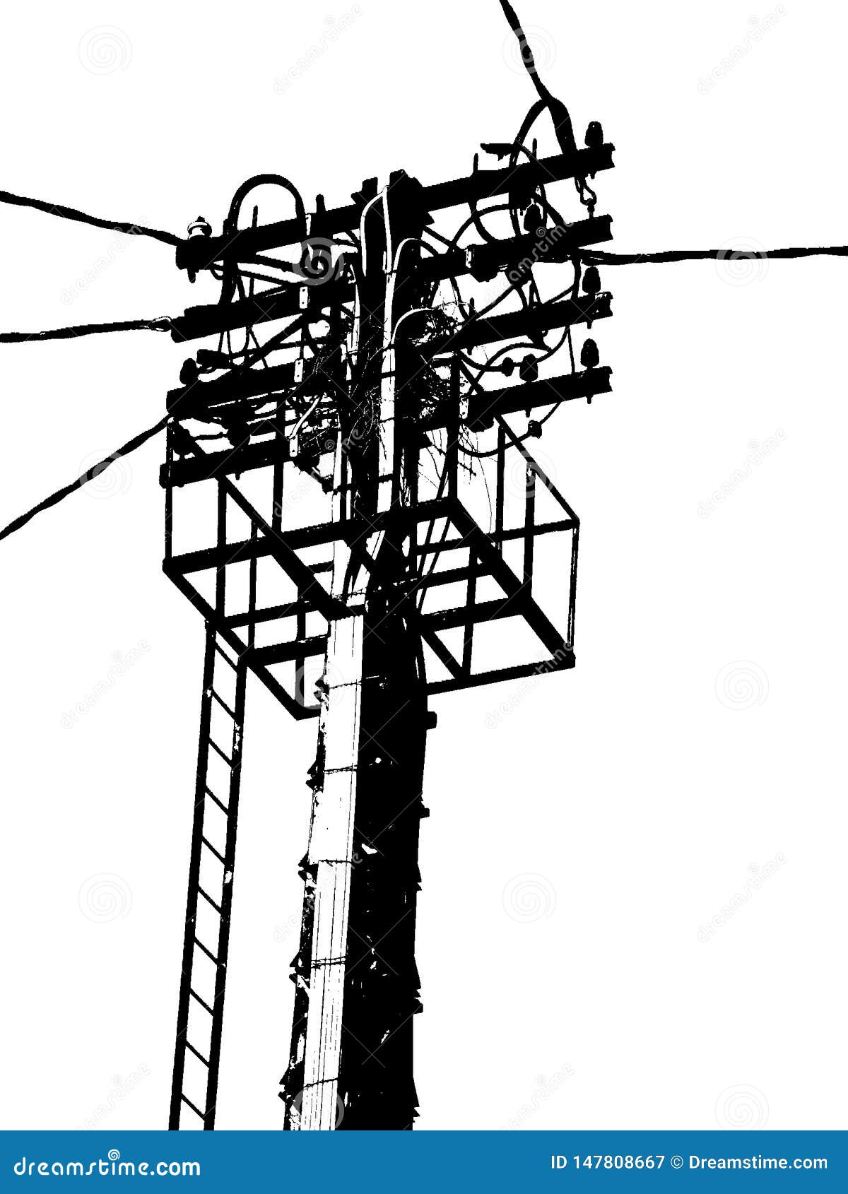 Electrical Antenna in Black and White, Light Post Stock Image - Image ...