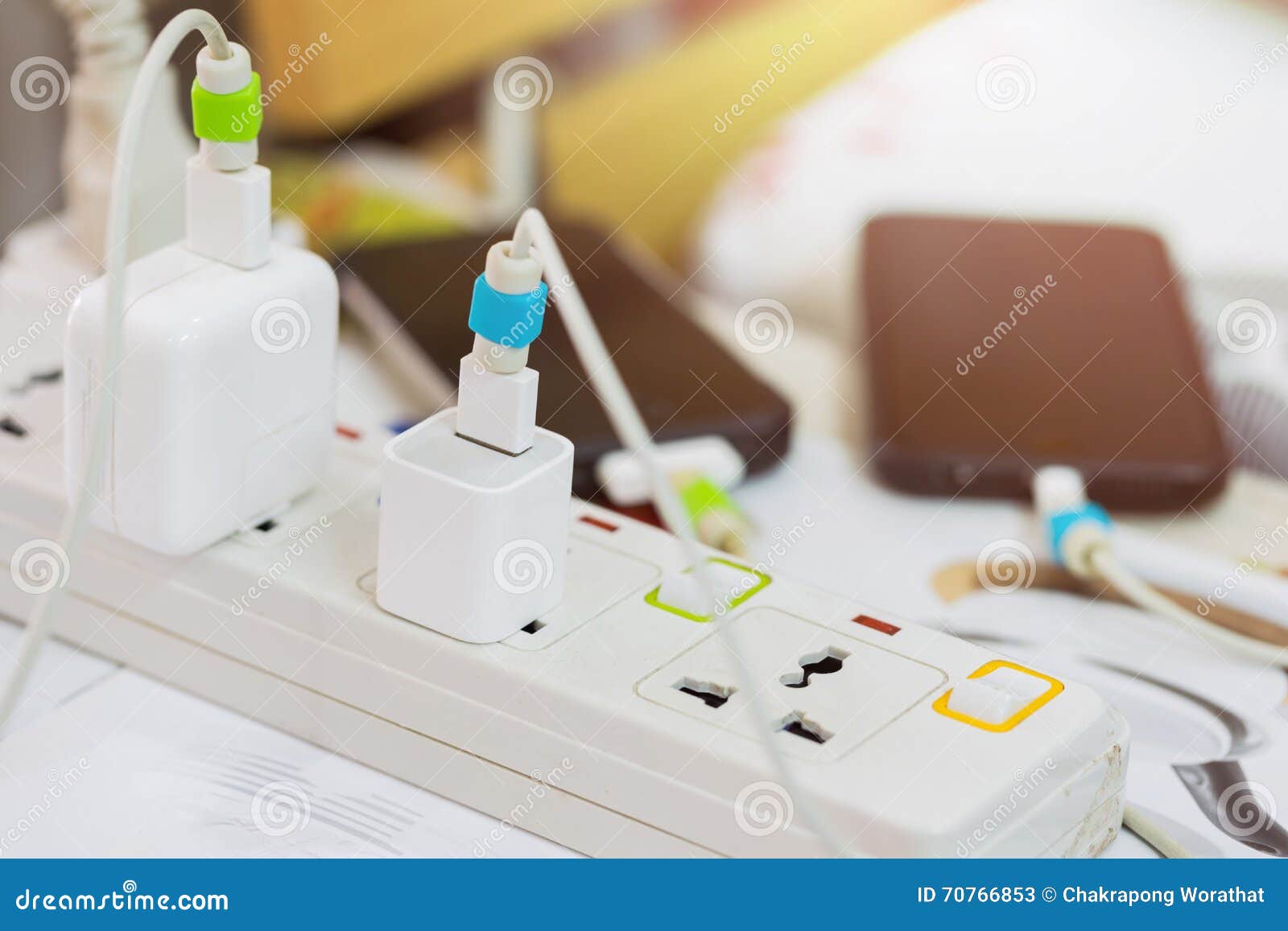 Electrical Appliances Pluged, Several Adapter and Charger. Stock Image ...