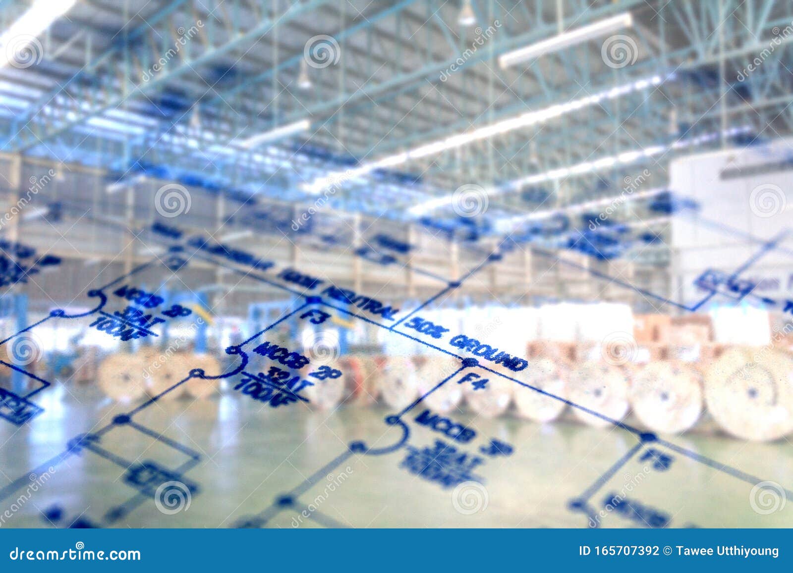 Electrical Blue Print Diagram with Factory Background Stock Photo ...