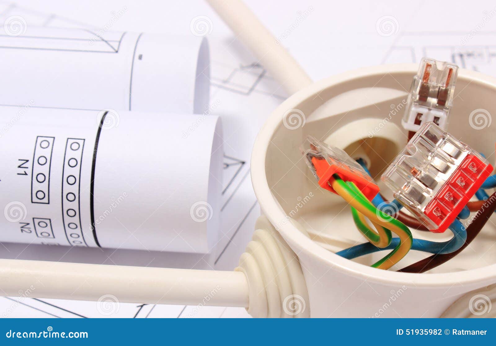 Electrical Box with Cables and Diagrams on Construction Drawing Stock ...