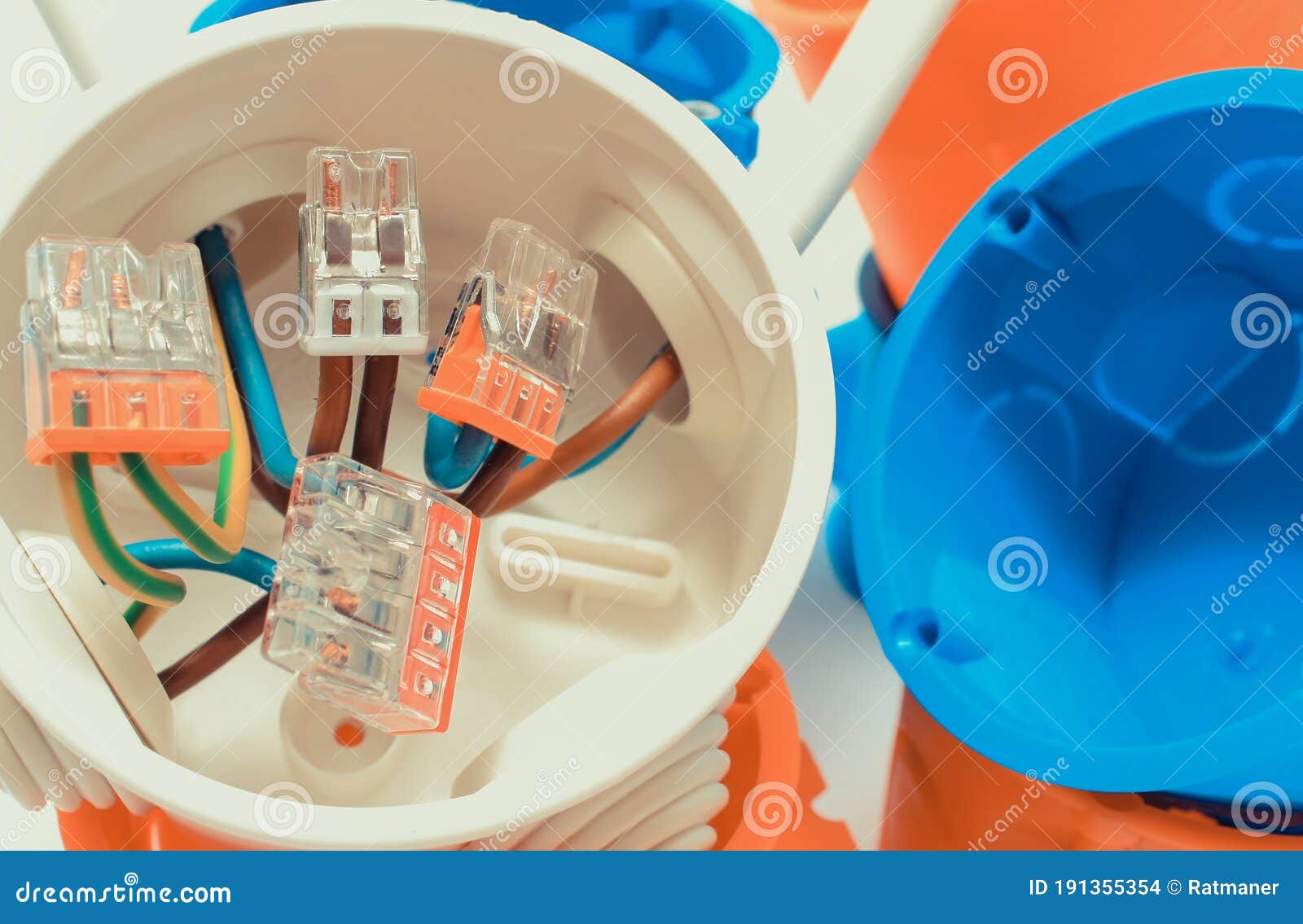 Electrical Box with Connections of Electric Copper Wires and Boxes ...
