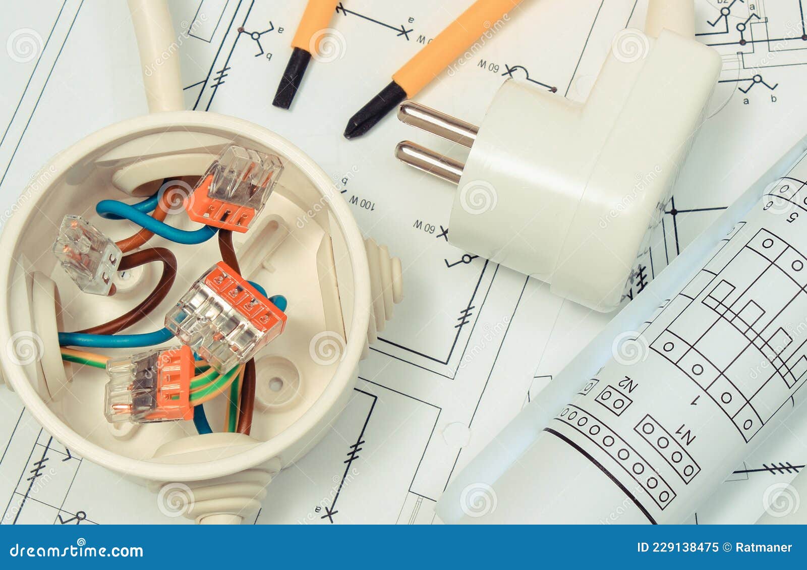 Electrical Box with Connections of Electric Copper Wires and ...