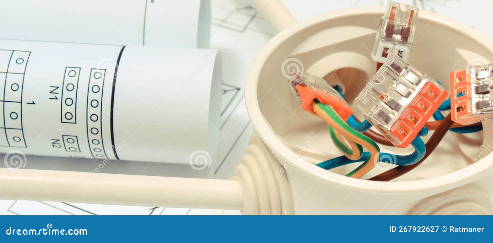 Electrical Box with Connections of Electric Copper Wires and ...