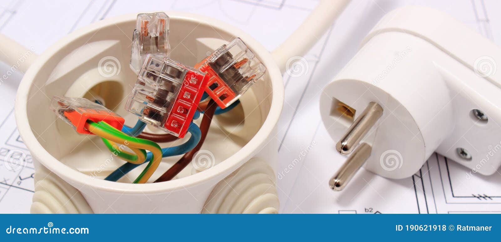 Electrical Box with Connections of Electric Wires and Plug with ...