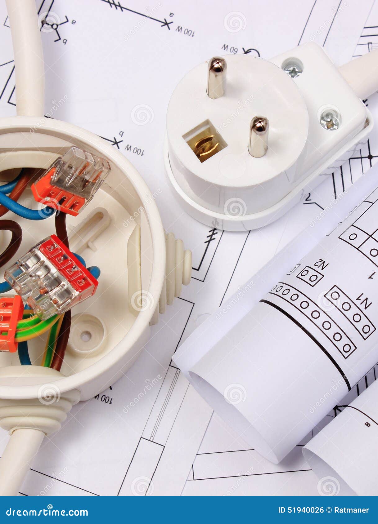 Electrical Box, Diagrams and Electric Plug on Construction Drawing ...