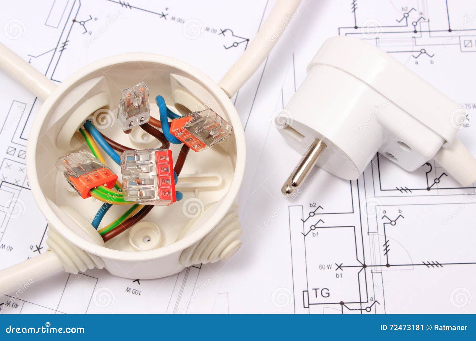 Electrical Box and Electric Plug on Construction Drawing Stock Image ...