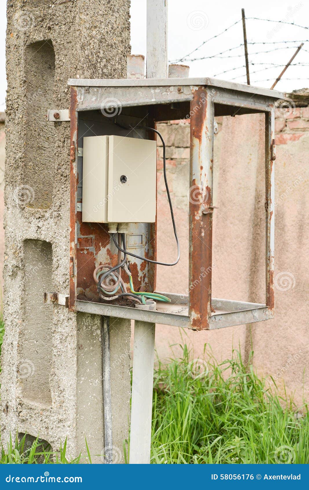 Electrical Box Placed in Old Metal Frame on a Pole Stock Photo - Image ...
