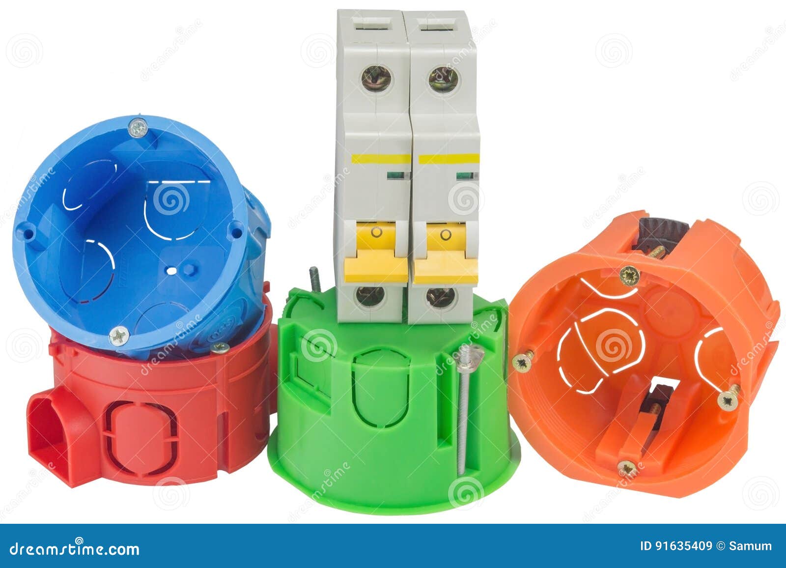 Electrical Boxes with Components Stock Image - Image of electric, tape ...