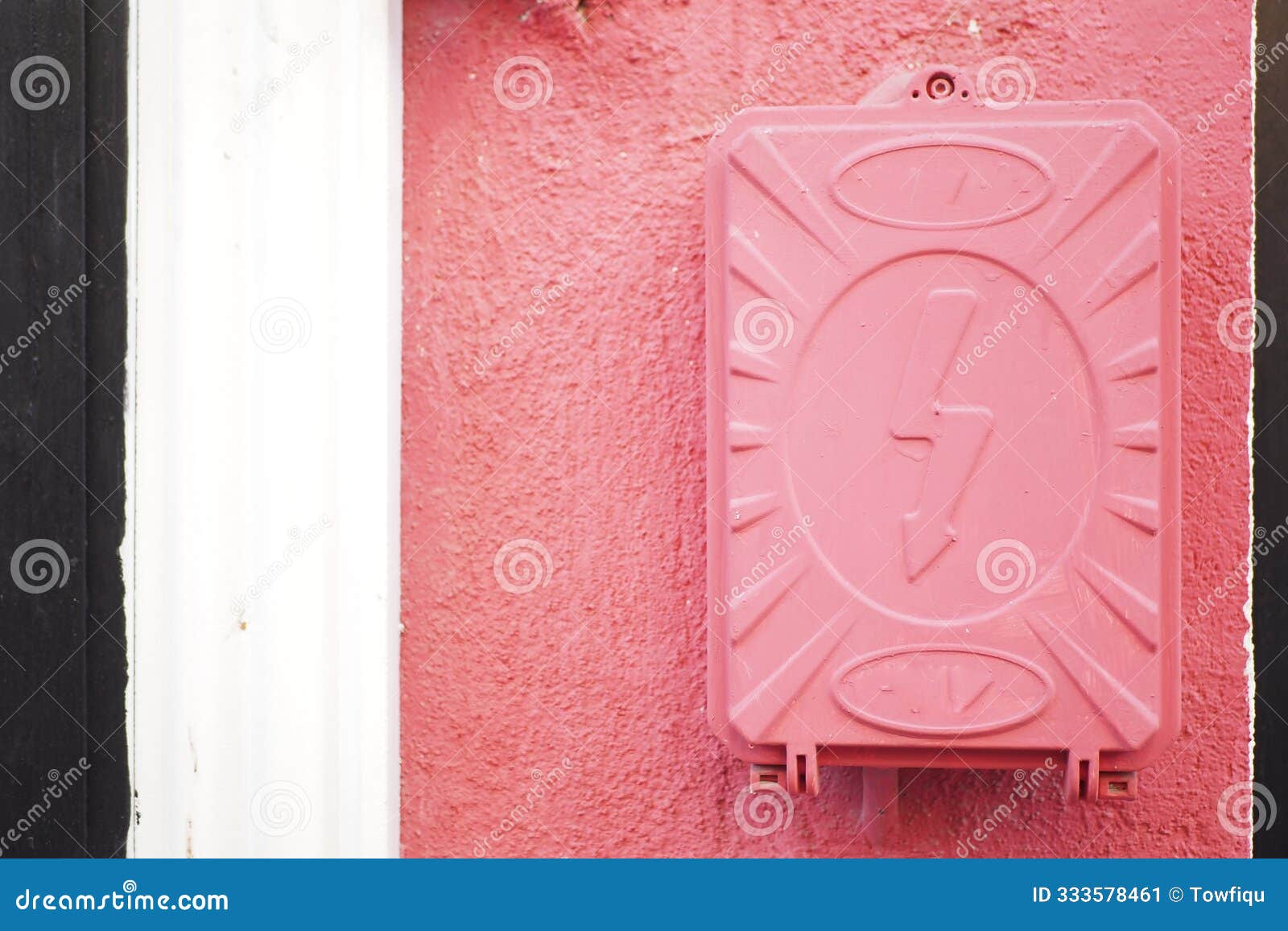 Electrical Boxes with Lightning Bolt on Brick Wall Stock Image - Image ...