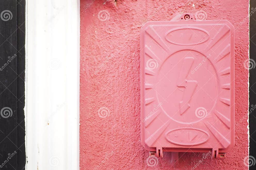 Electrical Boxes with Lightning Bolt on Brick Wall Stock Image - Image ...