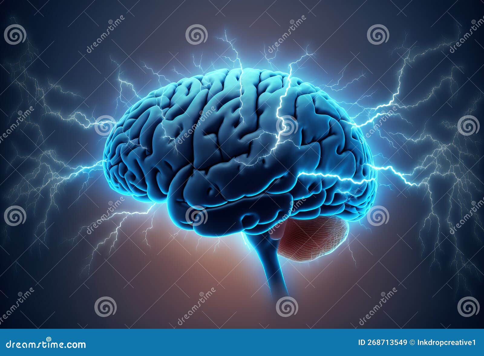 Electrical Brain Wave Concept. Brain with Lightning Energy Stock ...