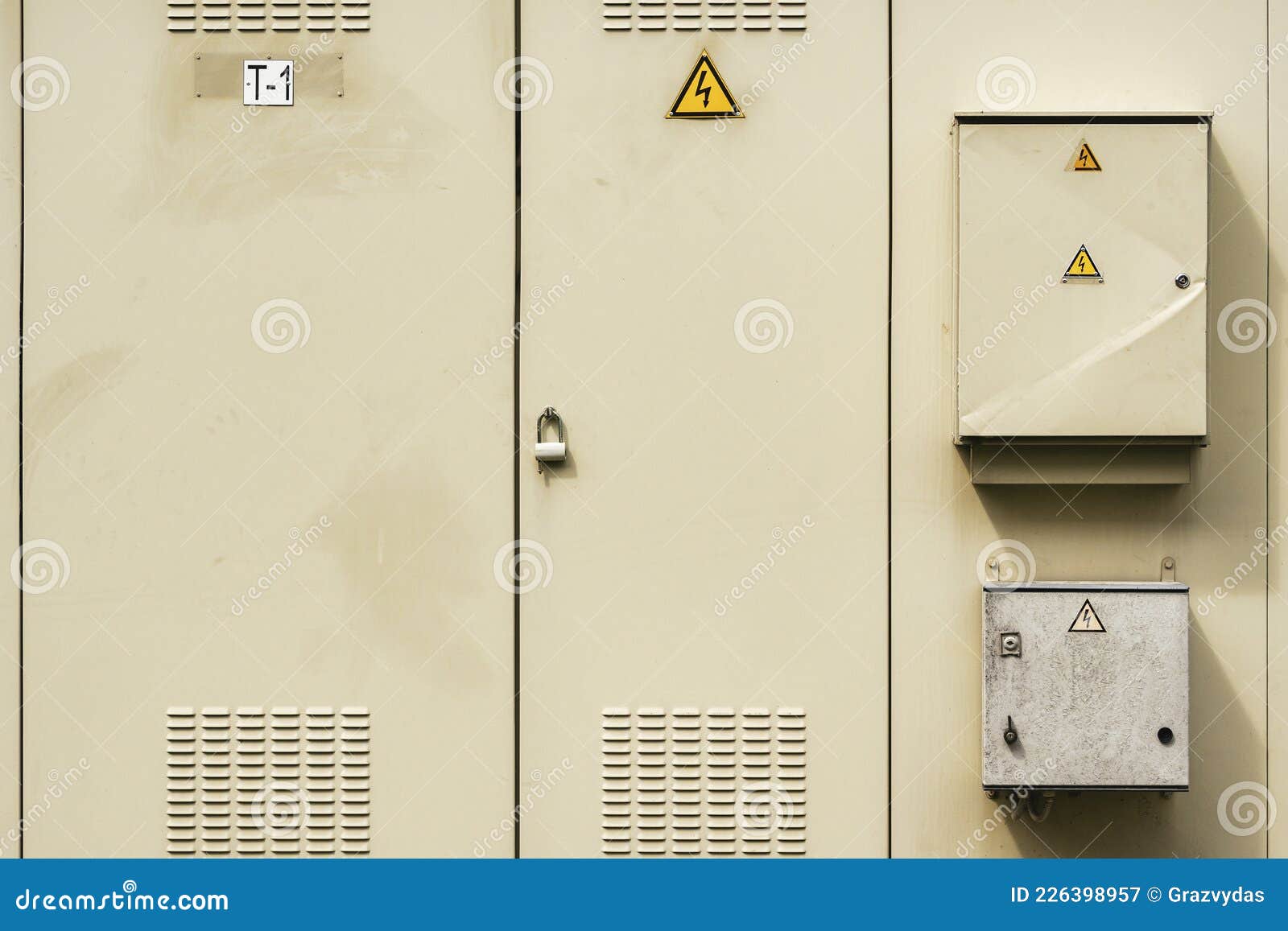 Electrical Cabinet with Warning Signs and Padlocks Stock Image - Image ...