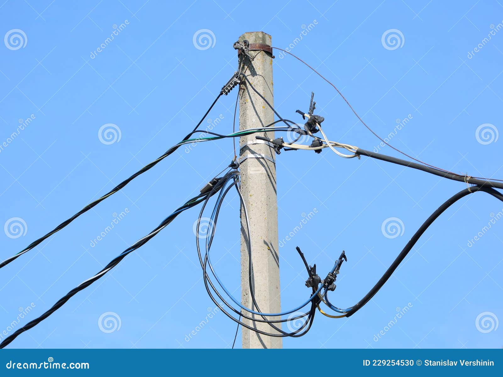 Electrical Cable Connections on a Concrete Pole Stock Photo - Image of ...