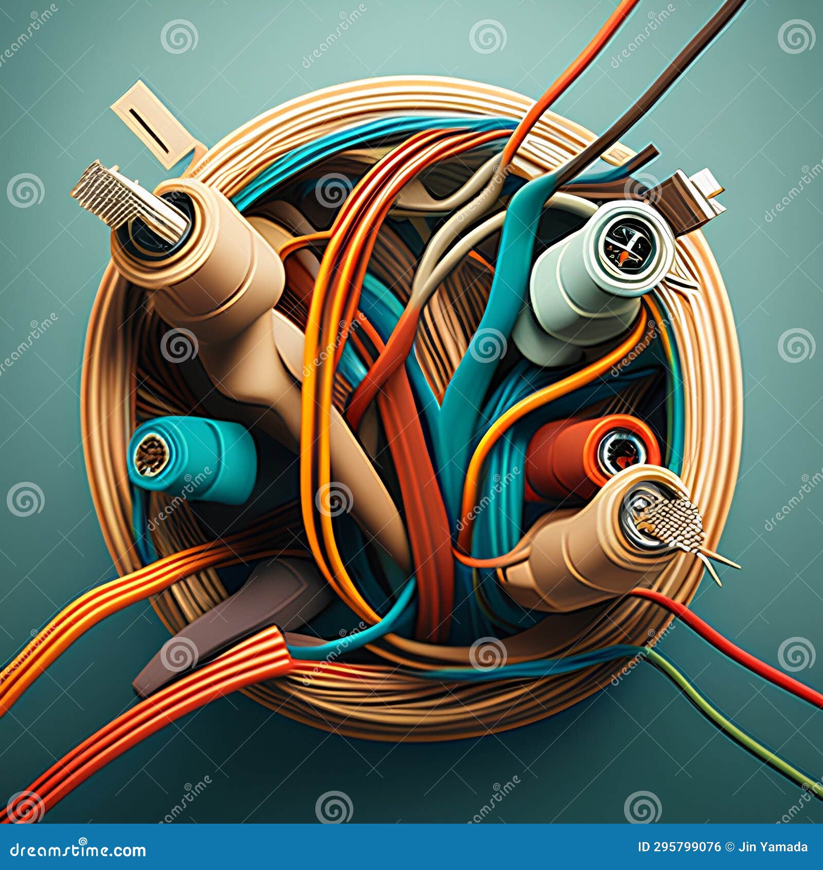 Electrical Cable with Connectors and Wires on Blue Background. 3d ...
