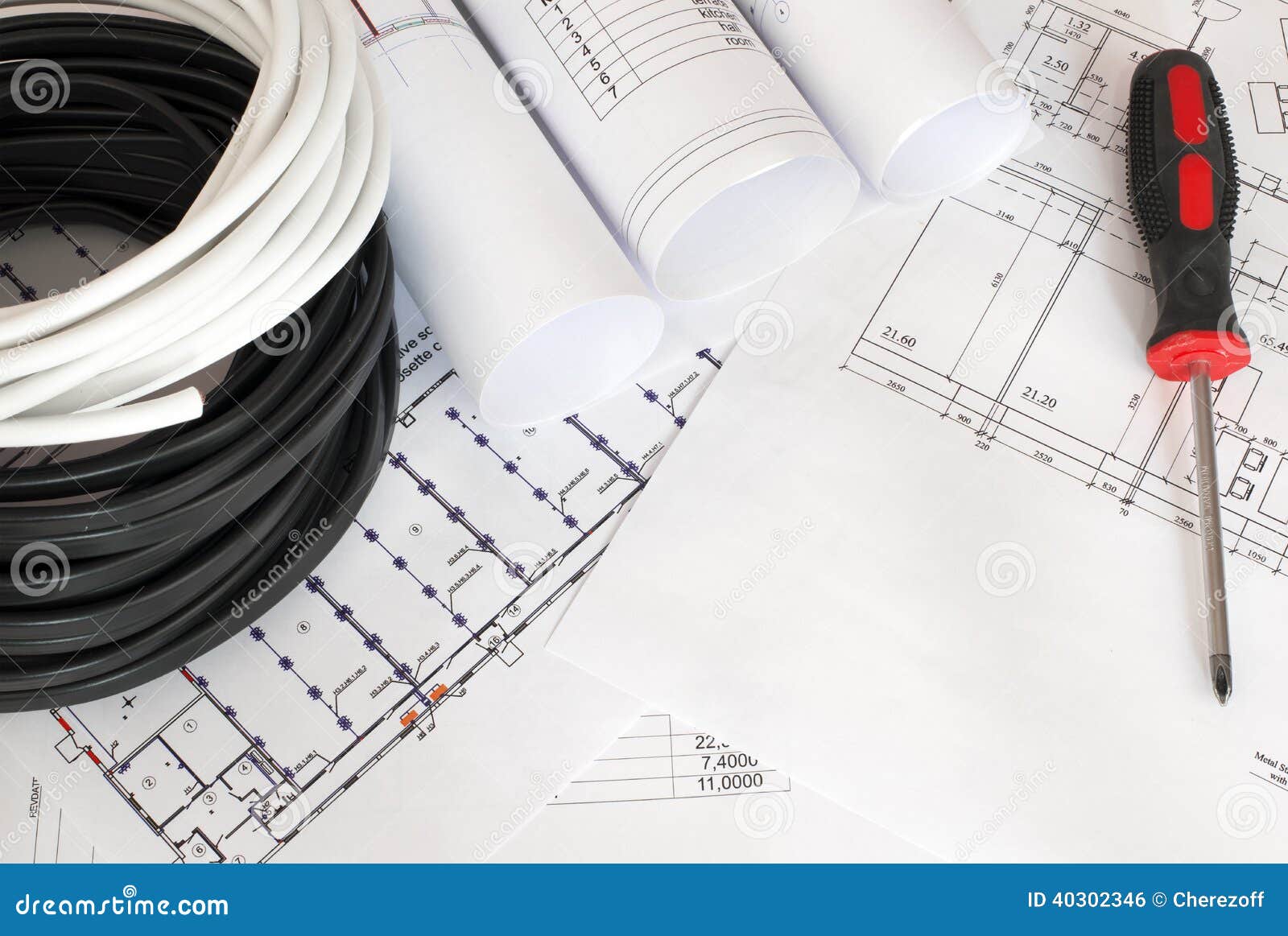 Electrical Cable on the Construction Drawings Stock Photo - Image of ...