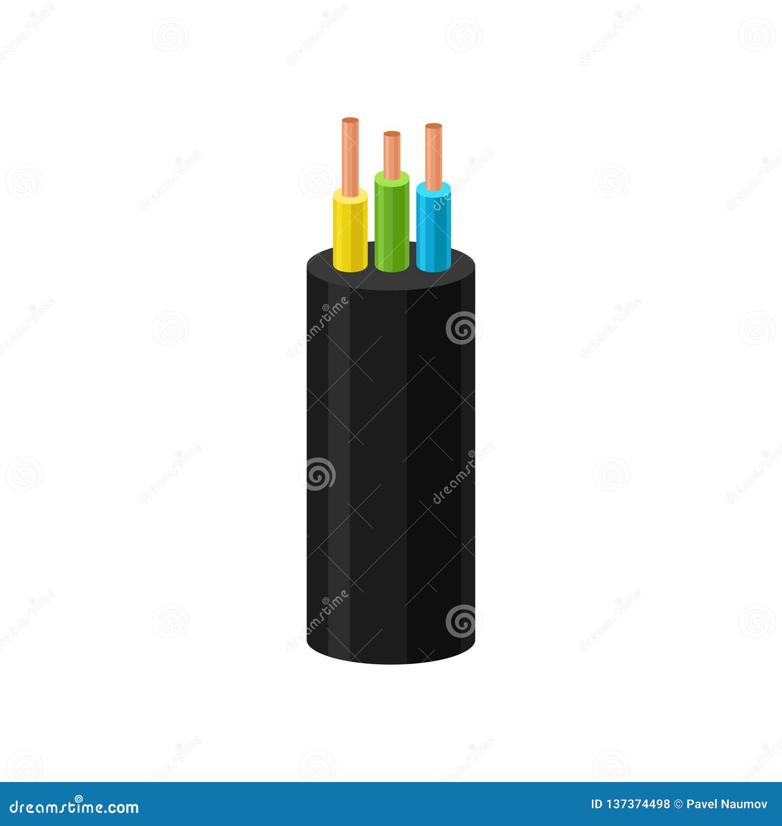 Cable With Copper Conductors. Front View, Vector Illustration ...