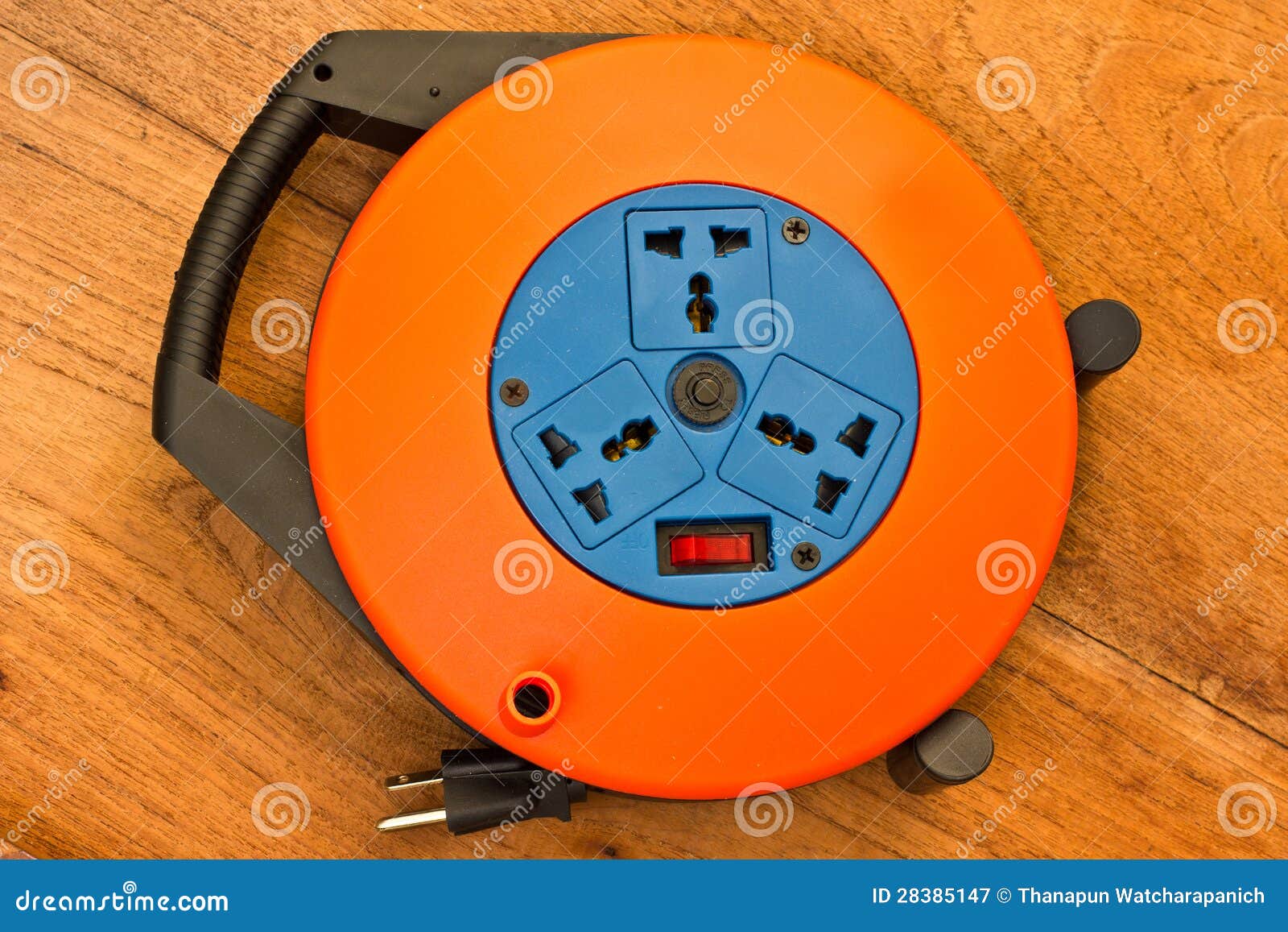 Cable Extension Reel With Wheels And Construction Trolley Stock Photo ...