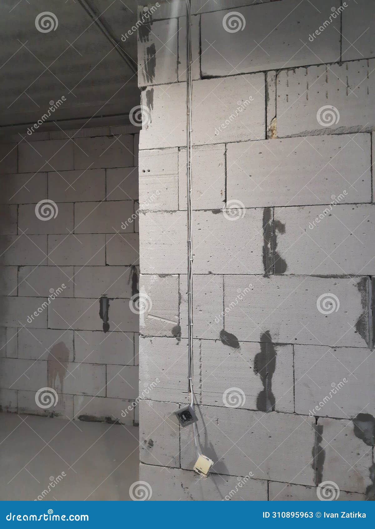 Electrical Cable Laying on a Foam Block Wall. Stock Image - Image of ...