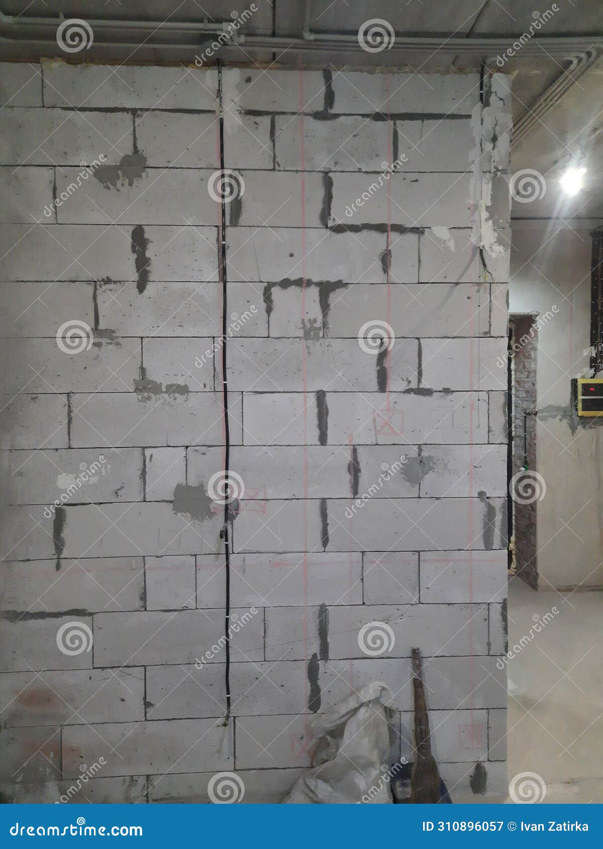 Electrical Cable Laying on a Foam Block Wall. Stock Image - Image of ...