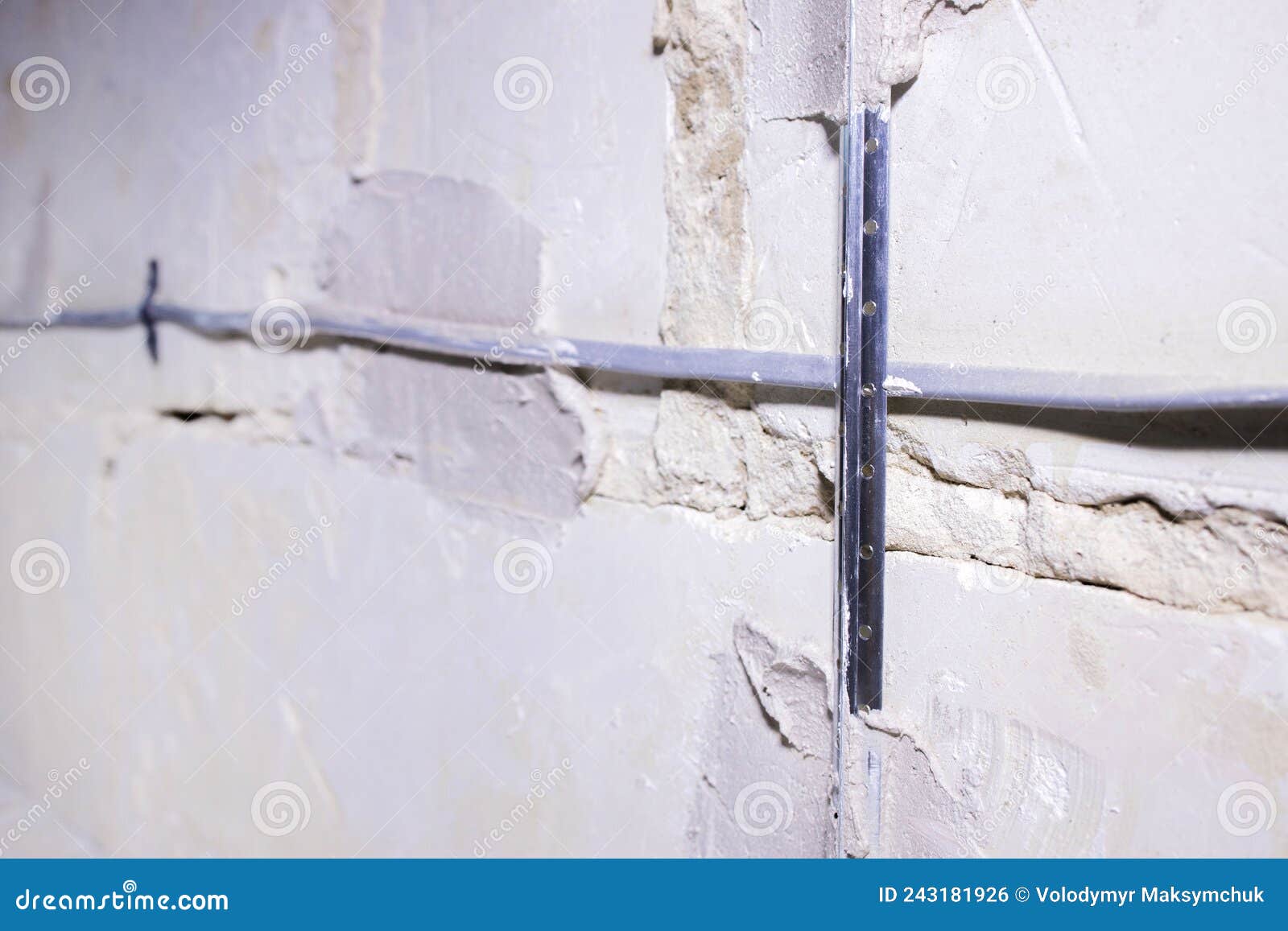 Electrical Cable Laying on Wall. Wiring Replacement. Connecting Light ...